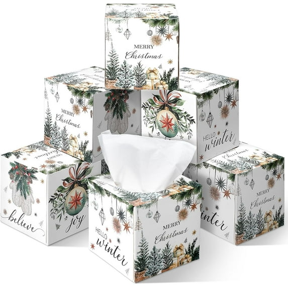 6 Pack Christmas Facial Tissue Cube Box Square 480 Sheets Snowman ...