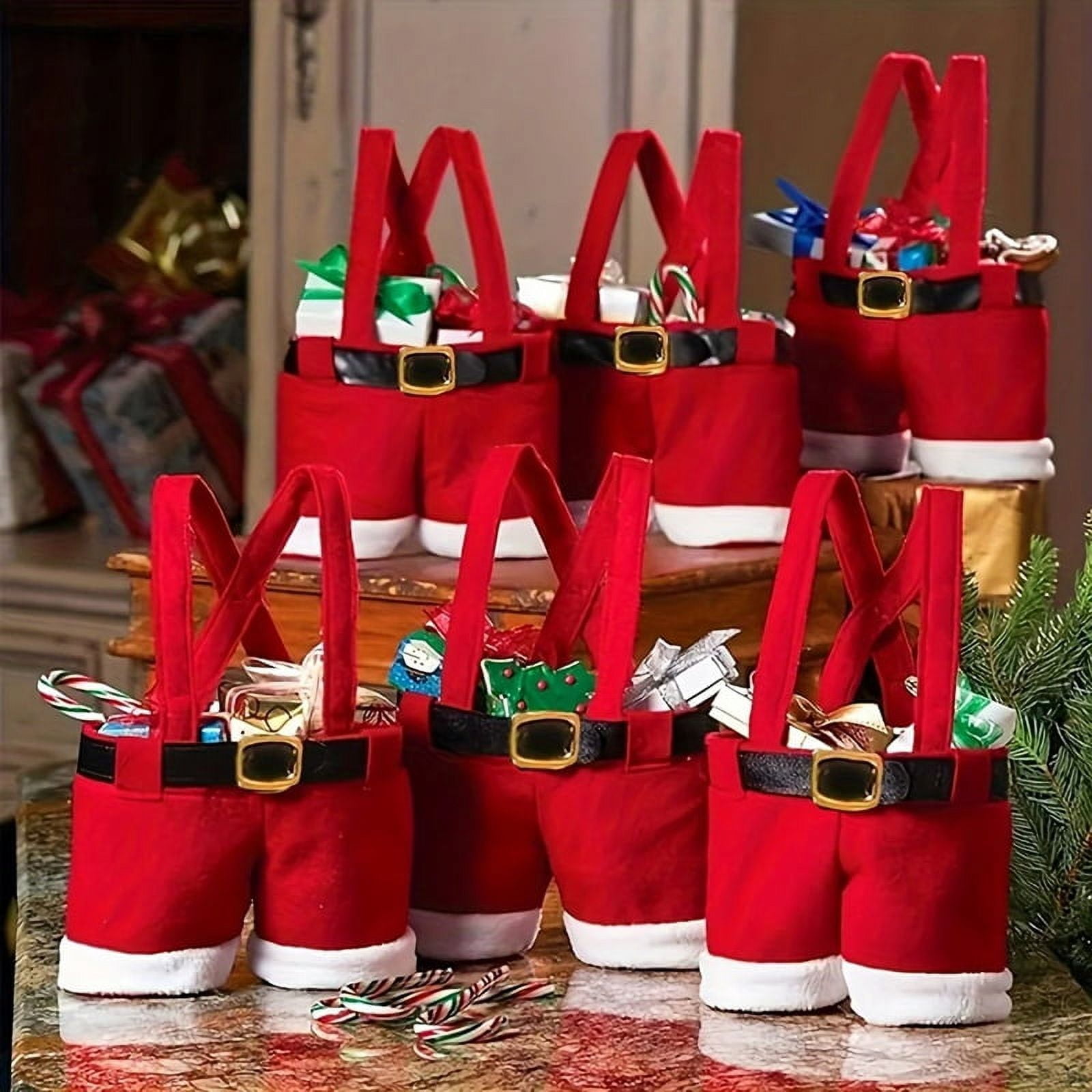 6-Pack Christmas Santa Pants Gift Bags, Small Candy Bags, Xmas Parties ...