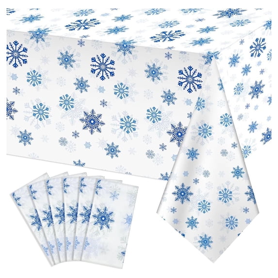 6 Pack Christmas Snowflake Plastic Tablecloth, 54 x 108Inch White and ...
