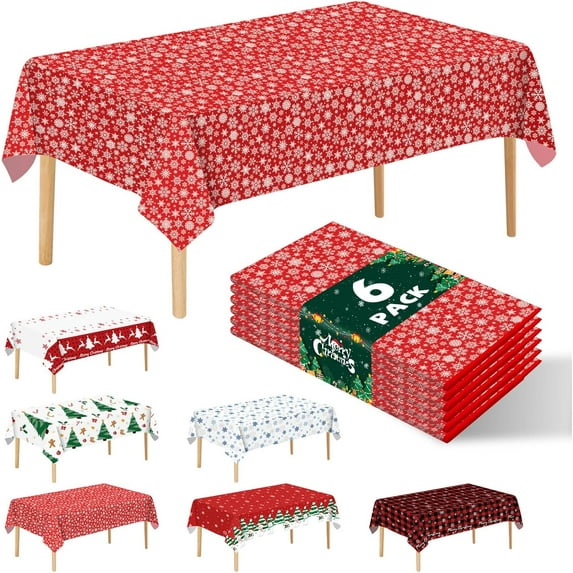 6 Pack Christmas Snowflake Tablecloth Disposable Plastic Tablecloth ...