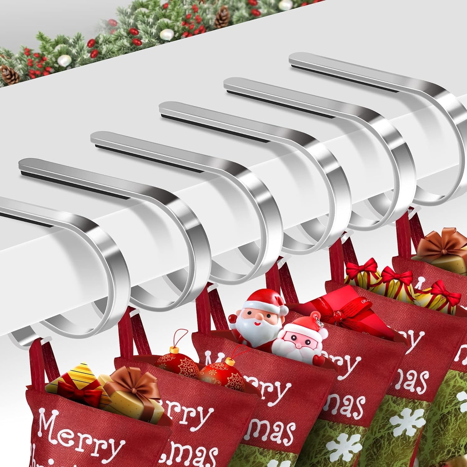6 Pack Christmas Stocking Holders, Non-Slip Adjustable Stocking Holders ...
