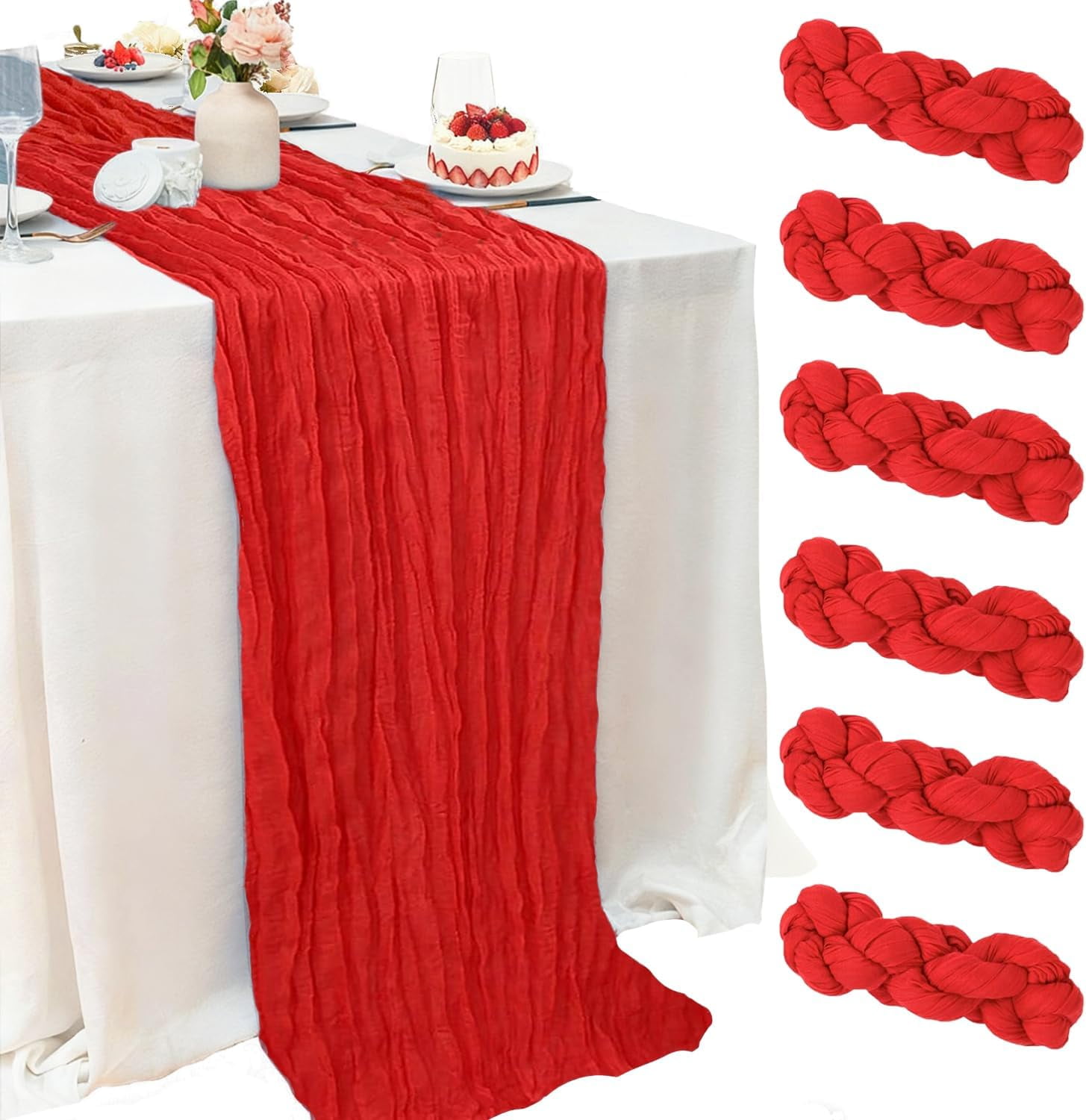 6 Pack Christmas Table Runner Red Cheesecloth Table Runner, 120 Inch ...