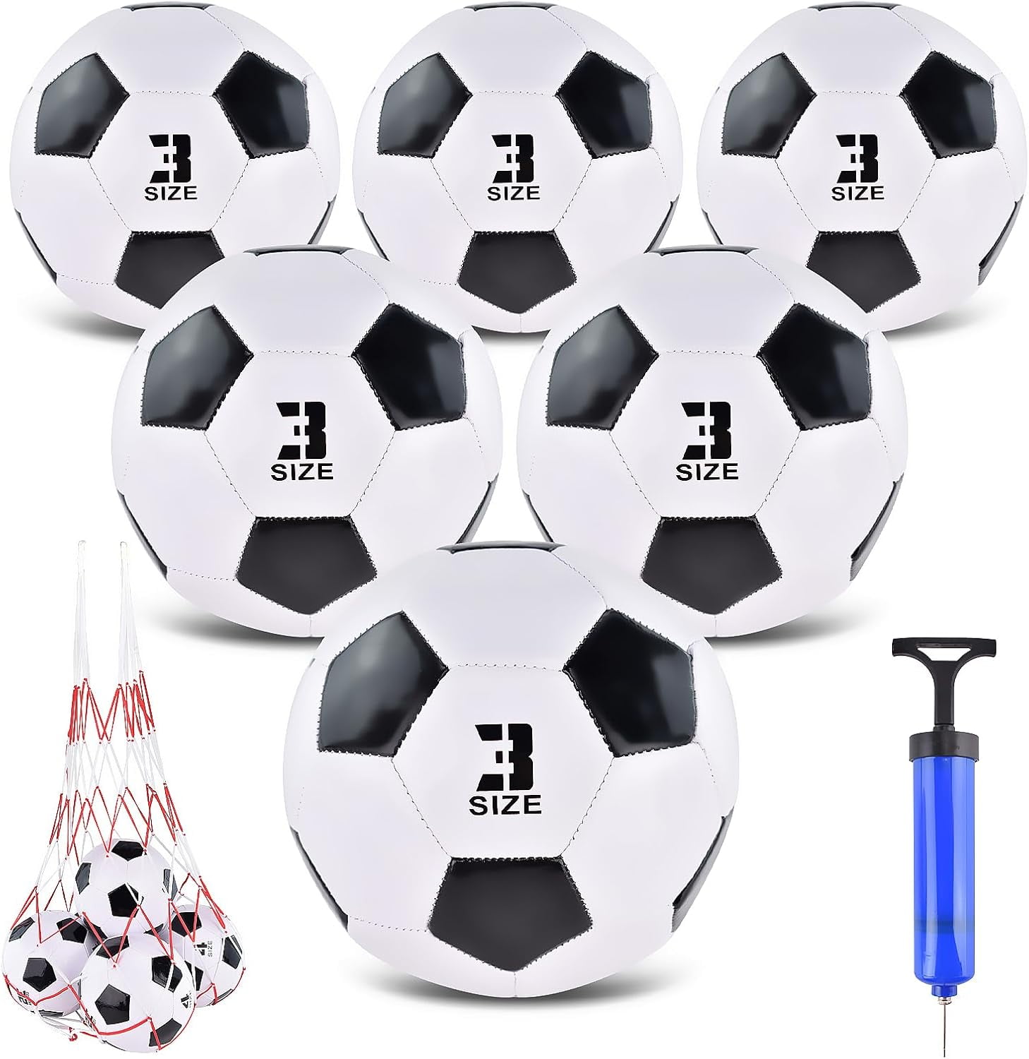 6 Pack Classic deflated Soccer Balls Size 3/4/5 with Pump and Mesh Bag ...