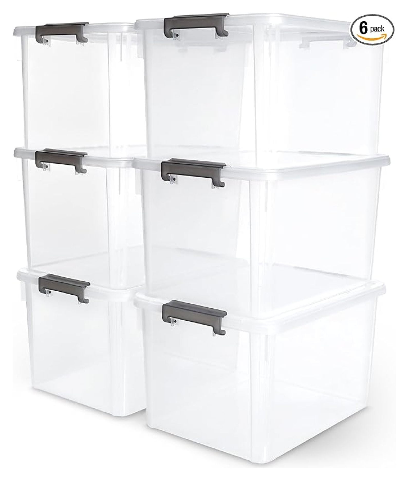 6-Pack Clear 32 Quart Storage Box/Bins, Plastic Stackable Latching Box ...