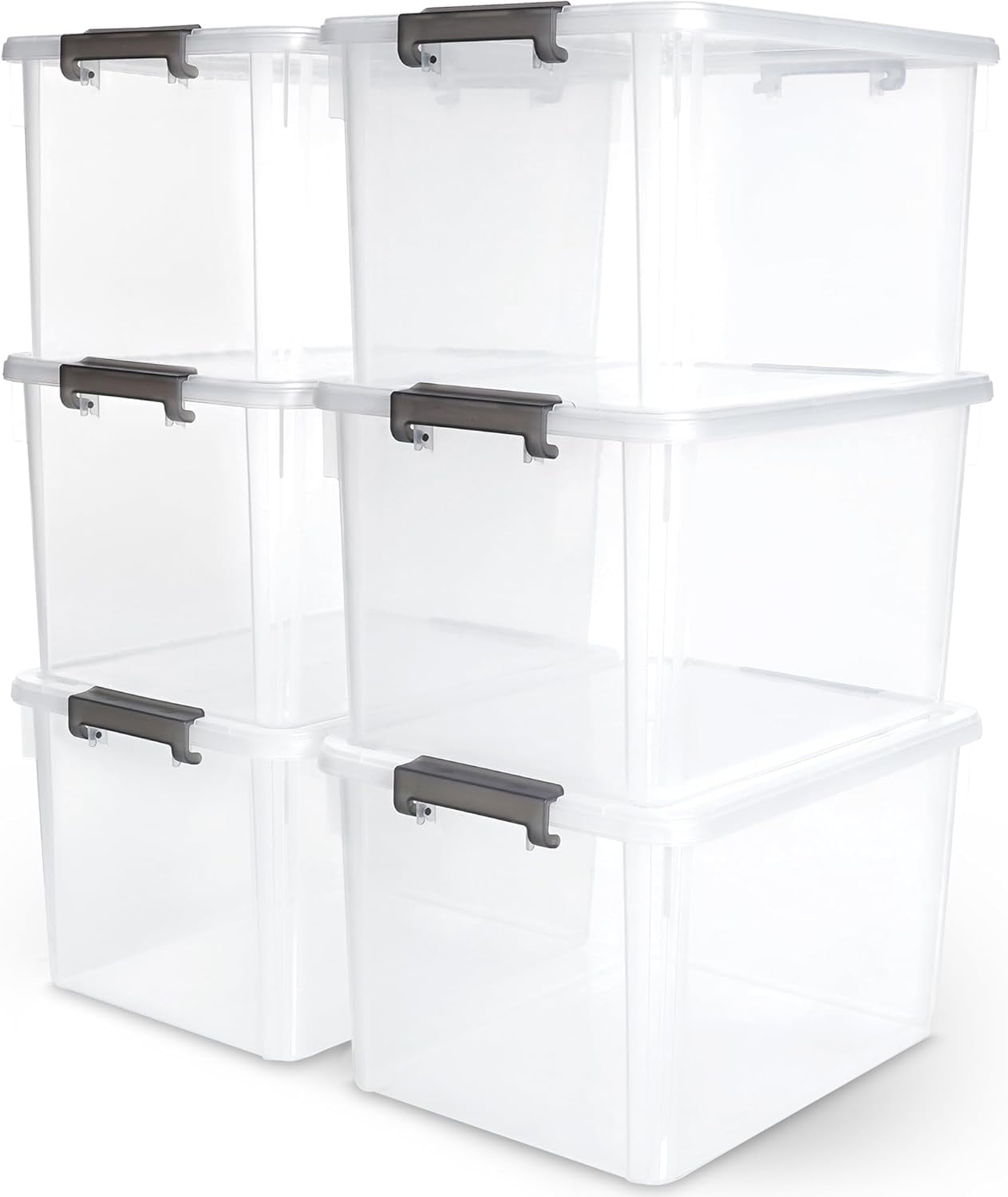 6-Pack Clear 32 Quart Storage Latch Box/Bins, Plastic Stackable ...