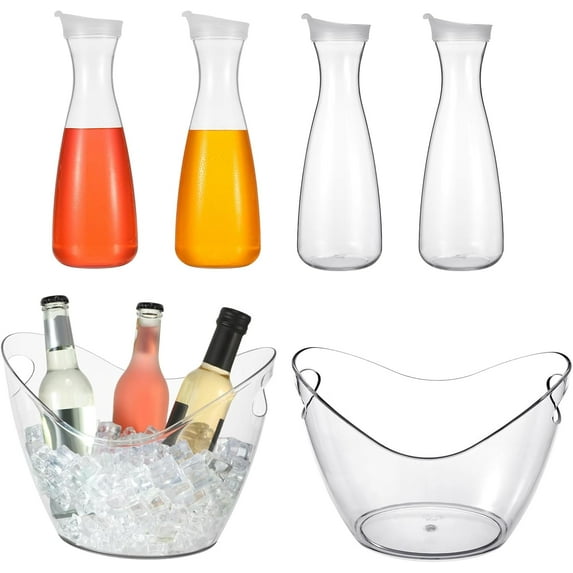 6-Pack Clear 4L Acrylic Ice Buckets – Oval Beverage Tubs with 47oz ...