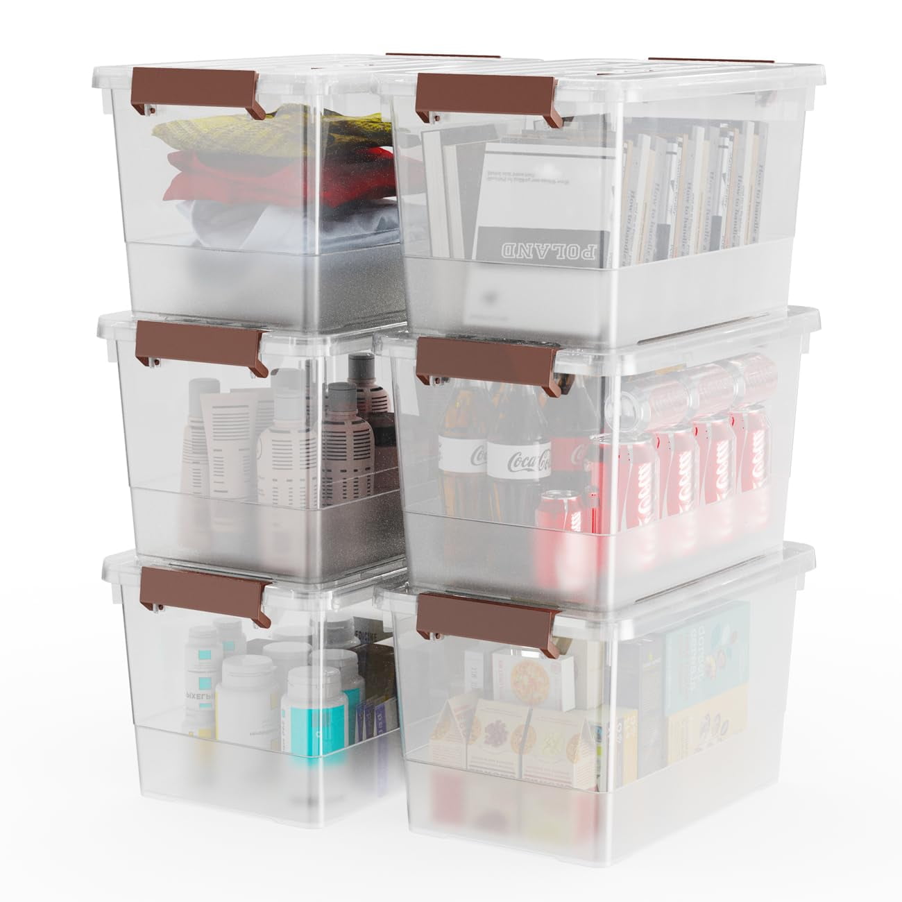 6-Pack Clear 7 Quart Storage Latch Box/Bins, Plastic Stackable Latching ...