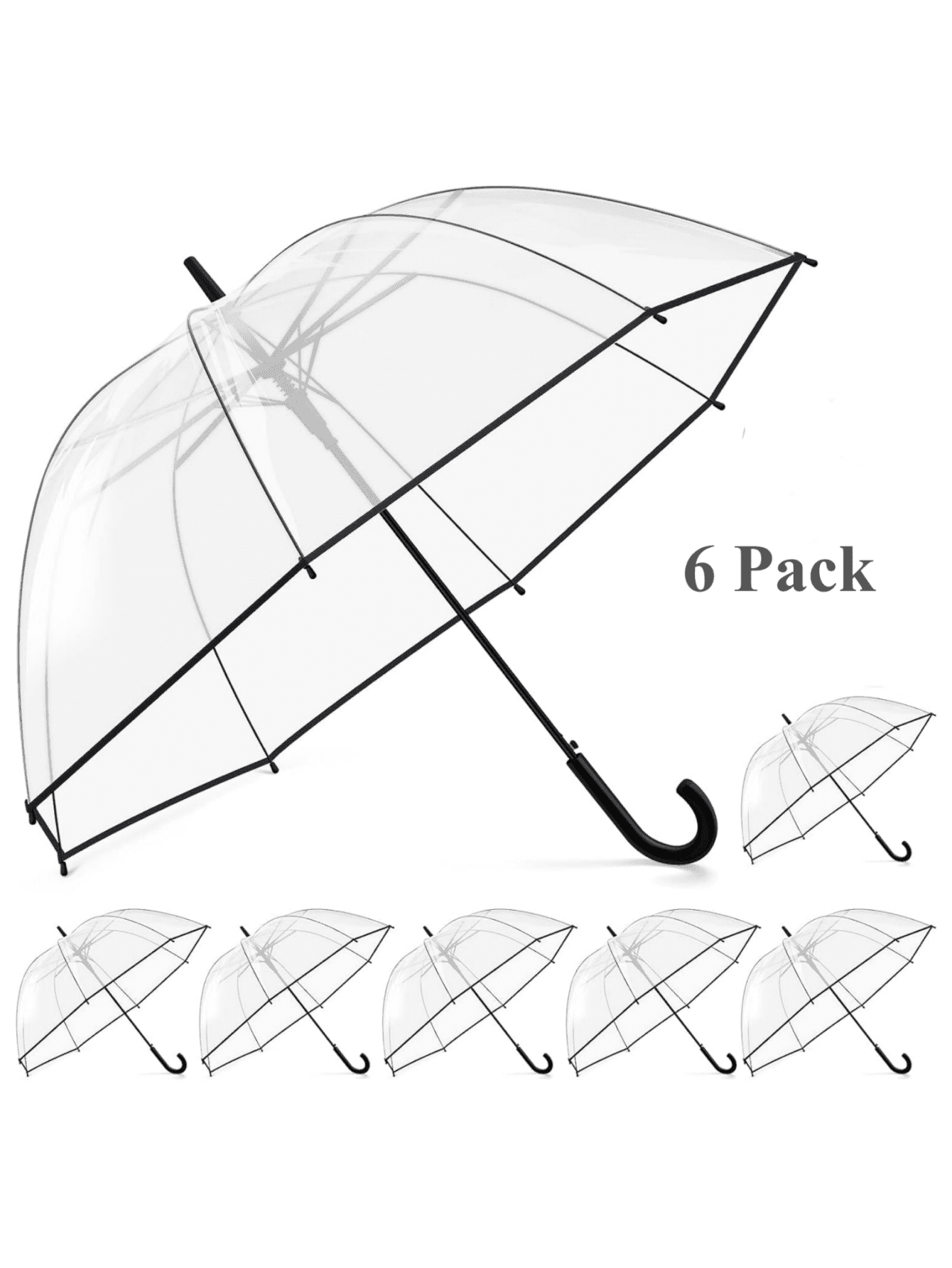 6 Pack Clear Bubble Umbrella Auto Open Clear Dome Umbrella Windproof ...