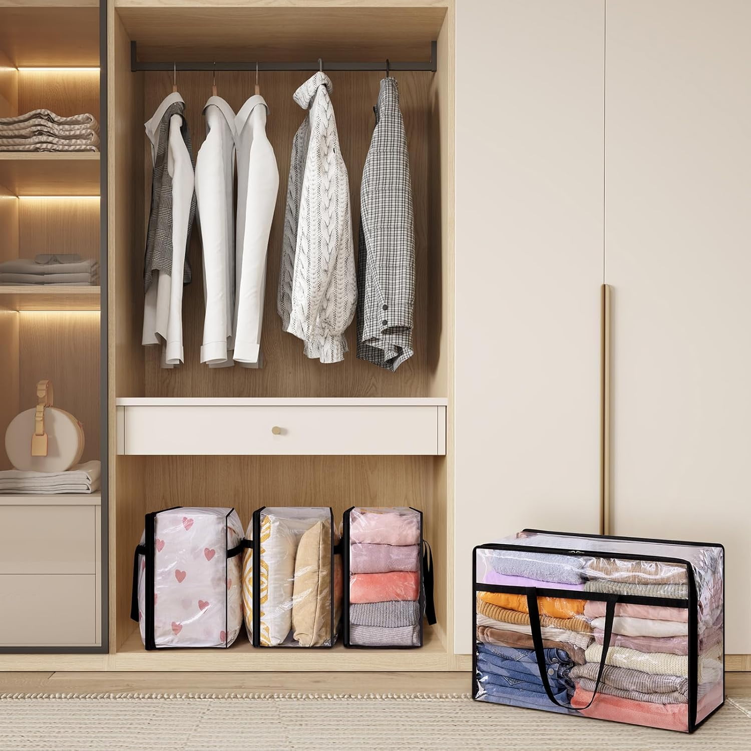 6 Pack Clear Clothes Storage Bags, 60L Plastic Blanket Storage Bag ...