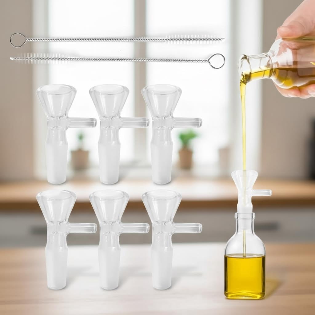 6-Pack Clear Glass Funnels with Handle for Easy Pouring, Thick Spill ...