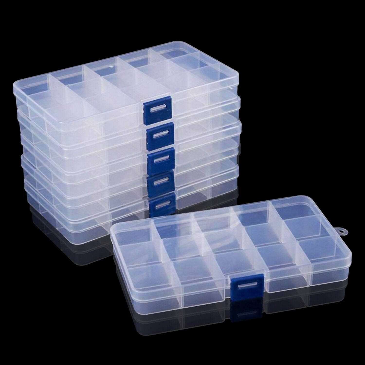 6 Pack Clear Jewelry Box Plastic Bead Storage Craft Container Earrings ...