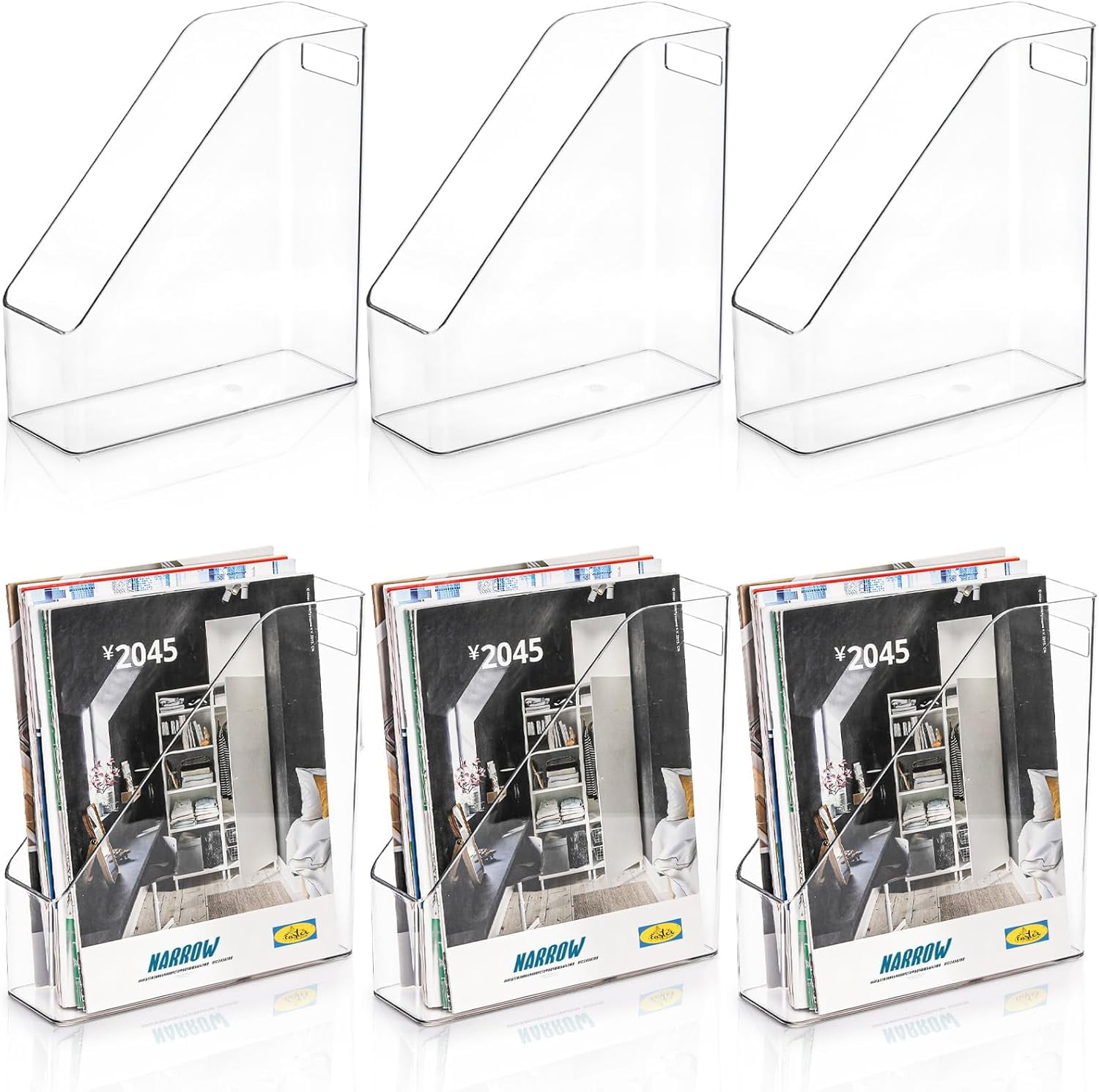 6 Pack Clear Magazine Holder, File Magazine Rack with Handle, Vertical ...