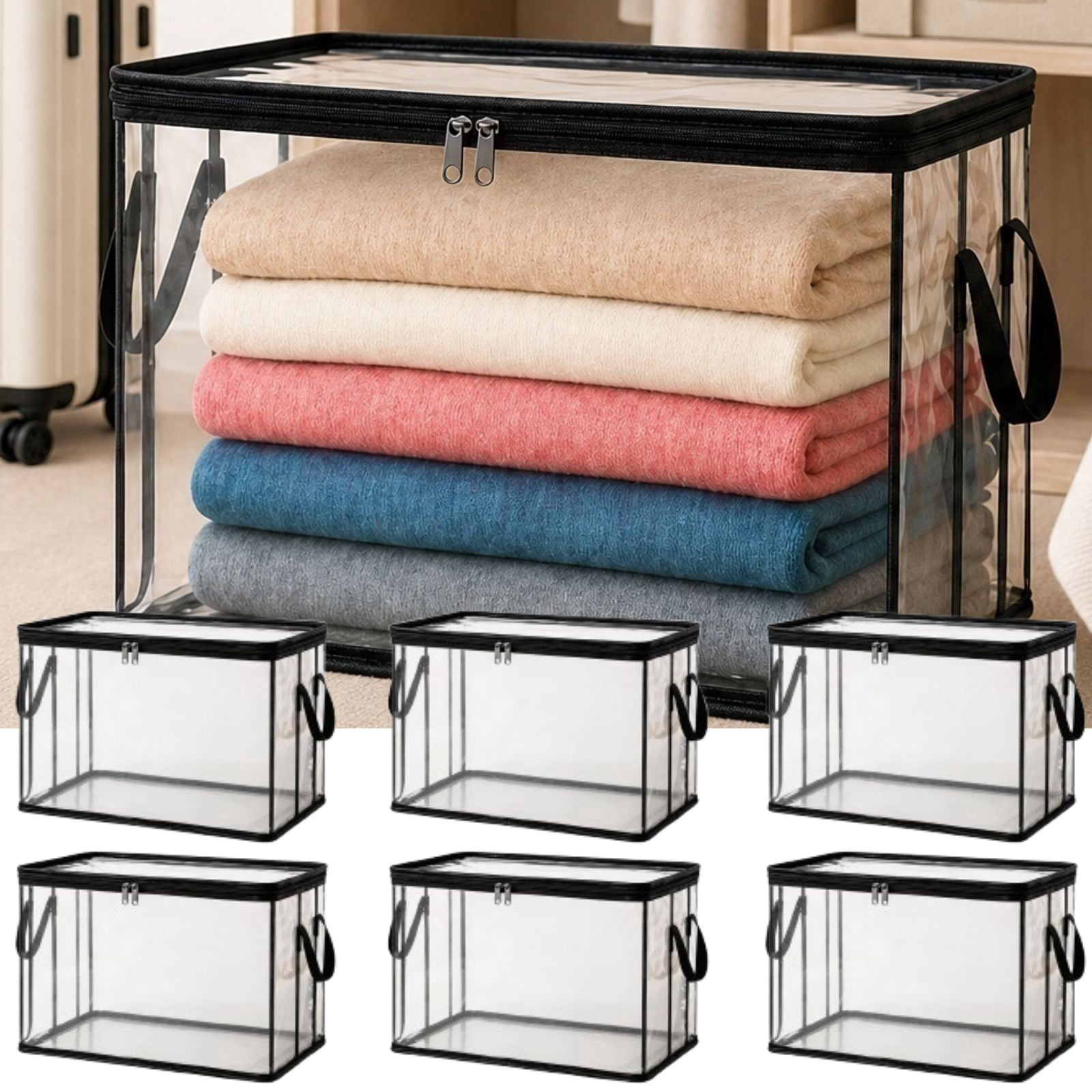 6 Pack Clear PVC Storage Organizer Bins with Reinforced Handles ...