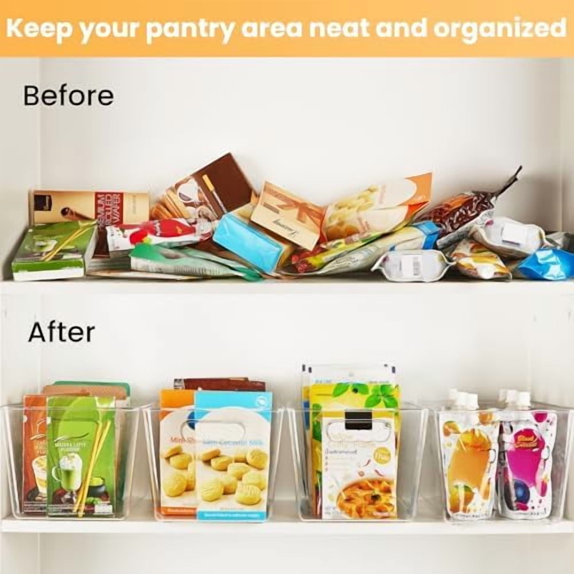 6 Pack Clear Pantry Organizer Bins, Plastic Containers with Handle for ...