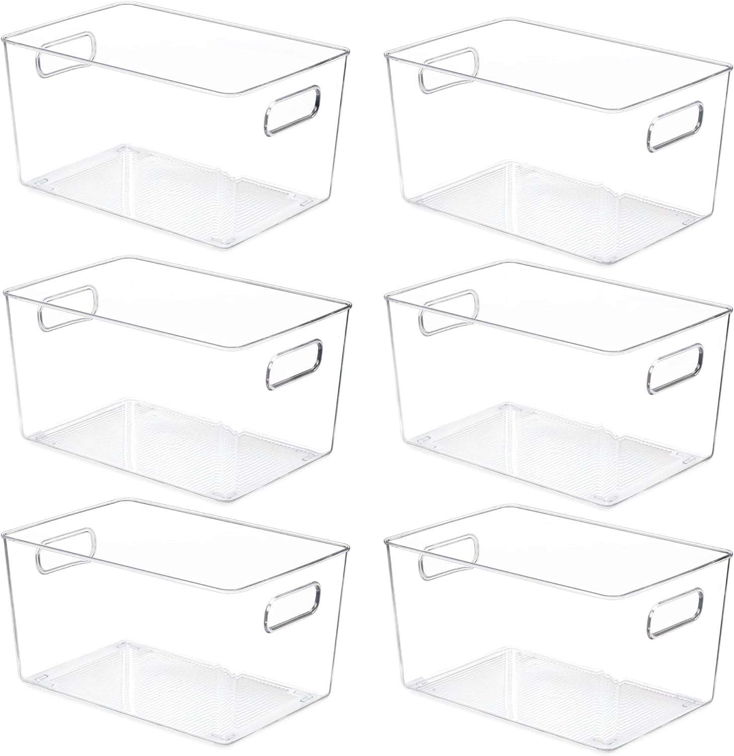 6 Pack Clear Pantry Organizer Bins, Plastic Containers with Handle for ...