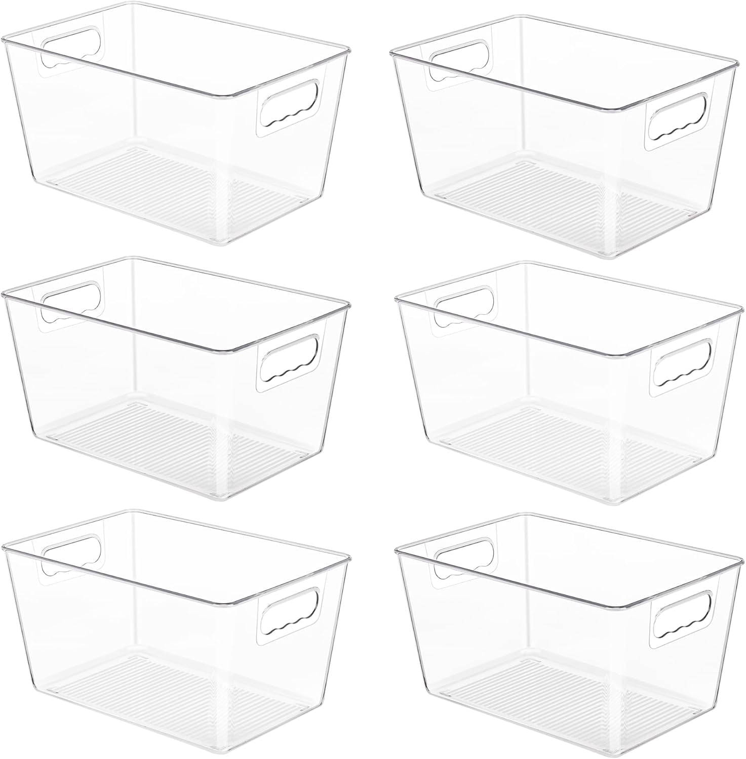 6 Pack Clear Pantry Organizer Bins, Plastic Containers with Handle for ...