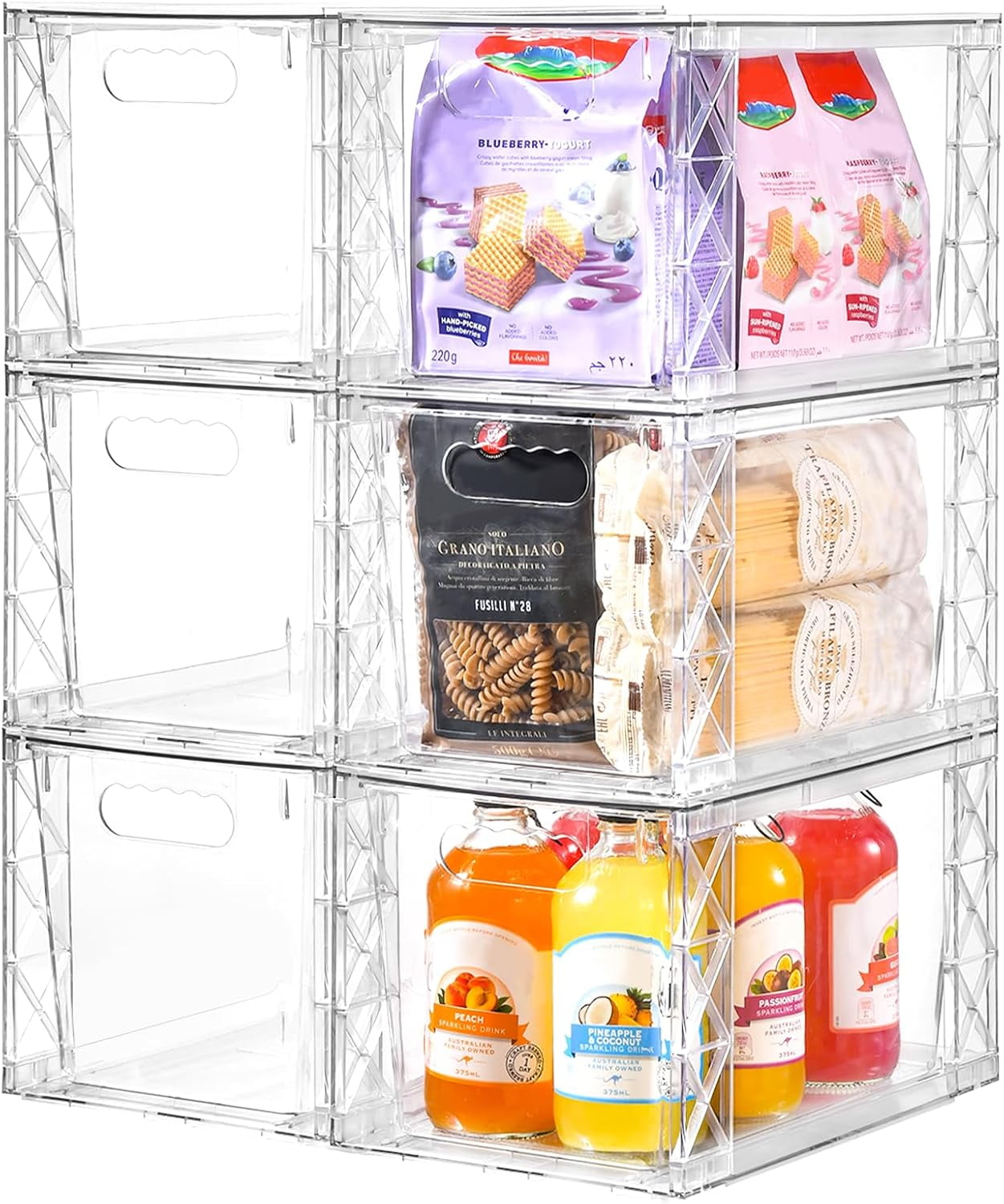 6 Pack Clear Pantry Organizers and Storage, Stackable Storage Drawers ...