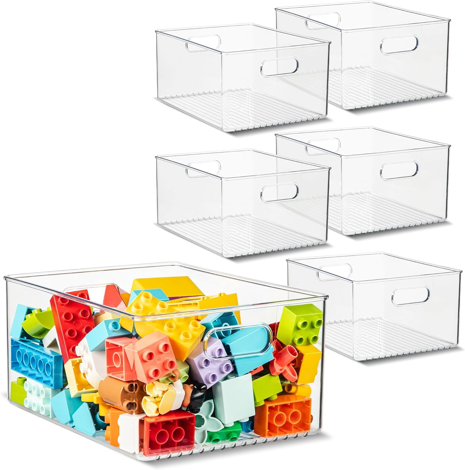 6 Pack Clear Plastic Organizer Bins with Handles for Home Organization ...