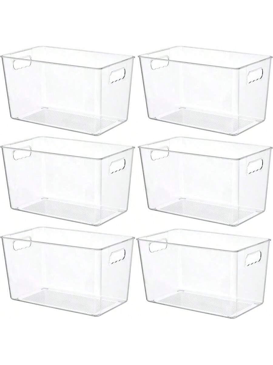 6-Pack Clear Plastic Pantry Organizer Bins with Handles for Fridge ...
