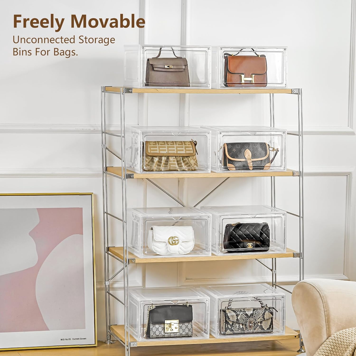 6-Pack Clear Plastic Purse Display Bins | Stackable with Magnetic Doors ...
