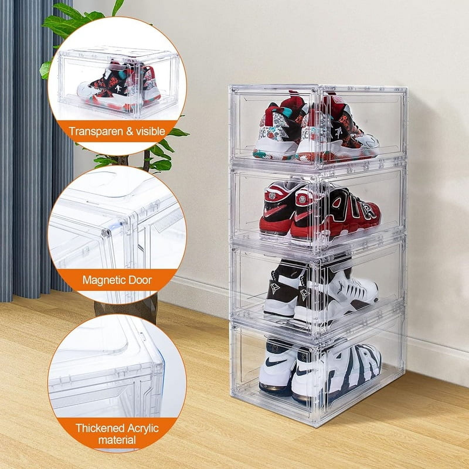 6-Pack Clear Plastic Stackable Shoe Boxes - Space-Saving Organizers for ...