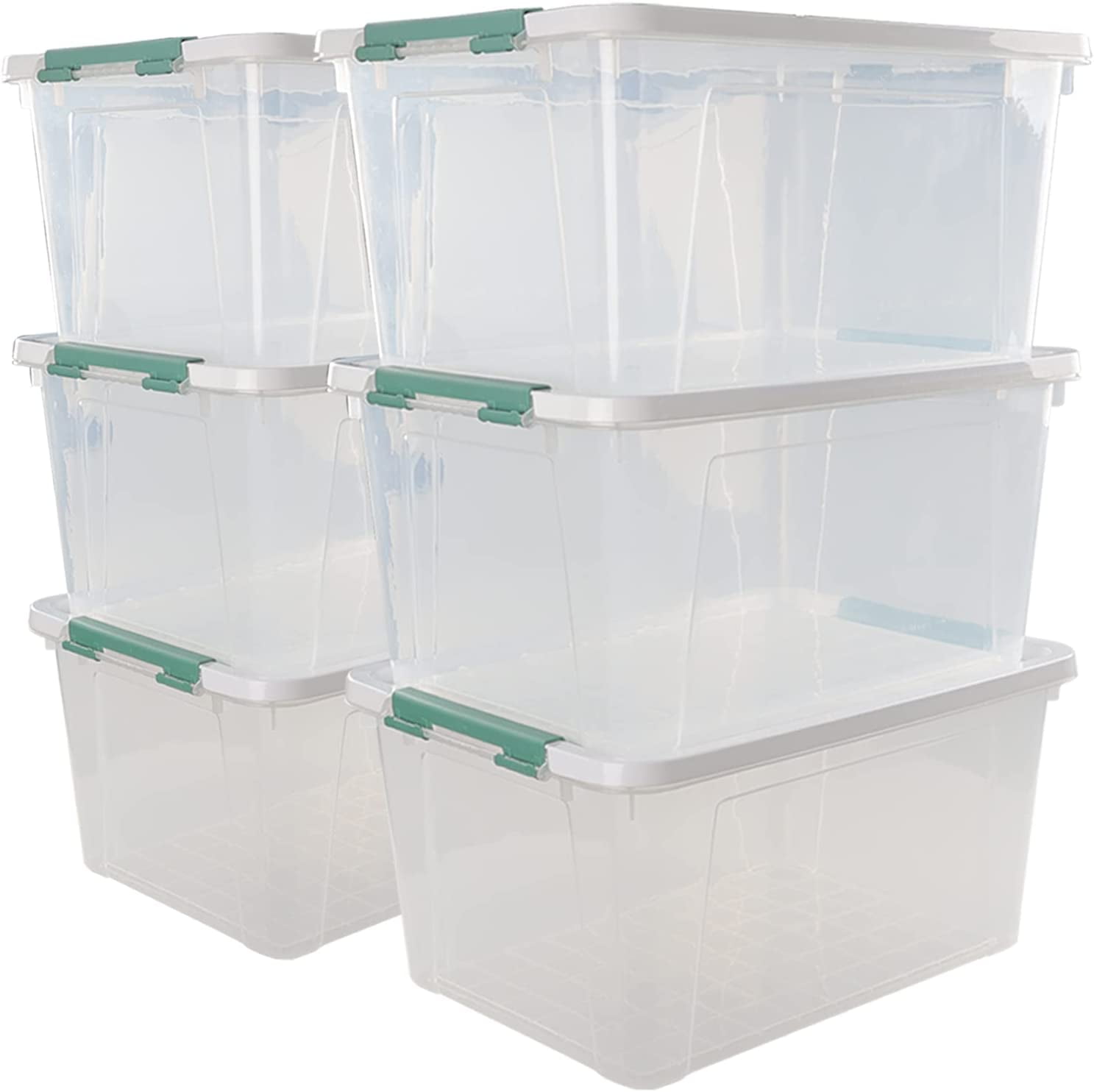 6-Pack Clear Plastic Storage Boxes, 35 L Plastic Storage Bins with Lids ...