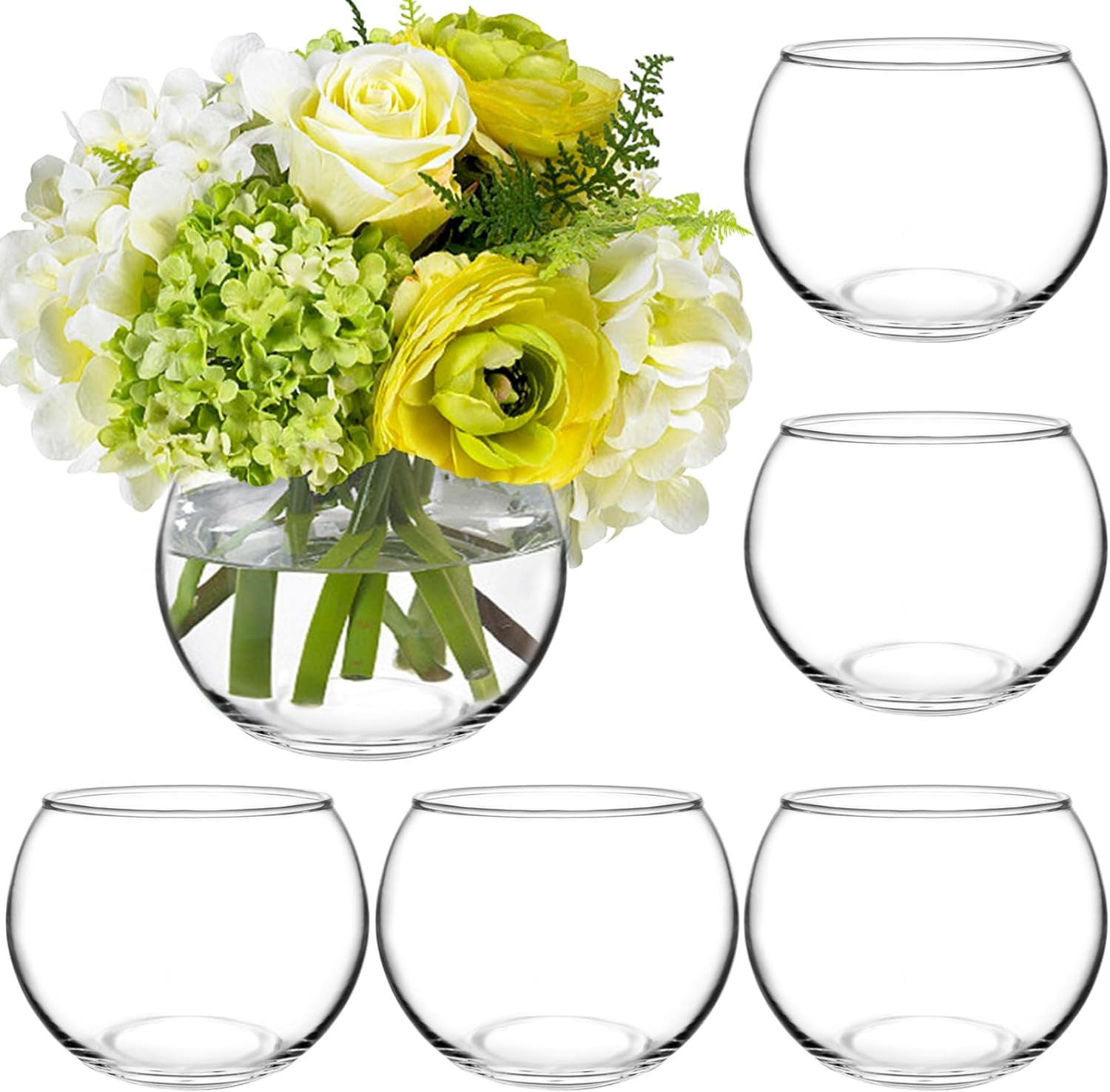 6 Pack Clear Round Glass Vases, 4.7” W x 3.5” H, Bubble Bowl Flower ...