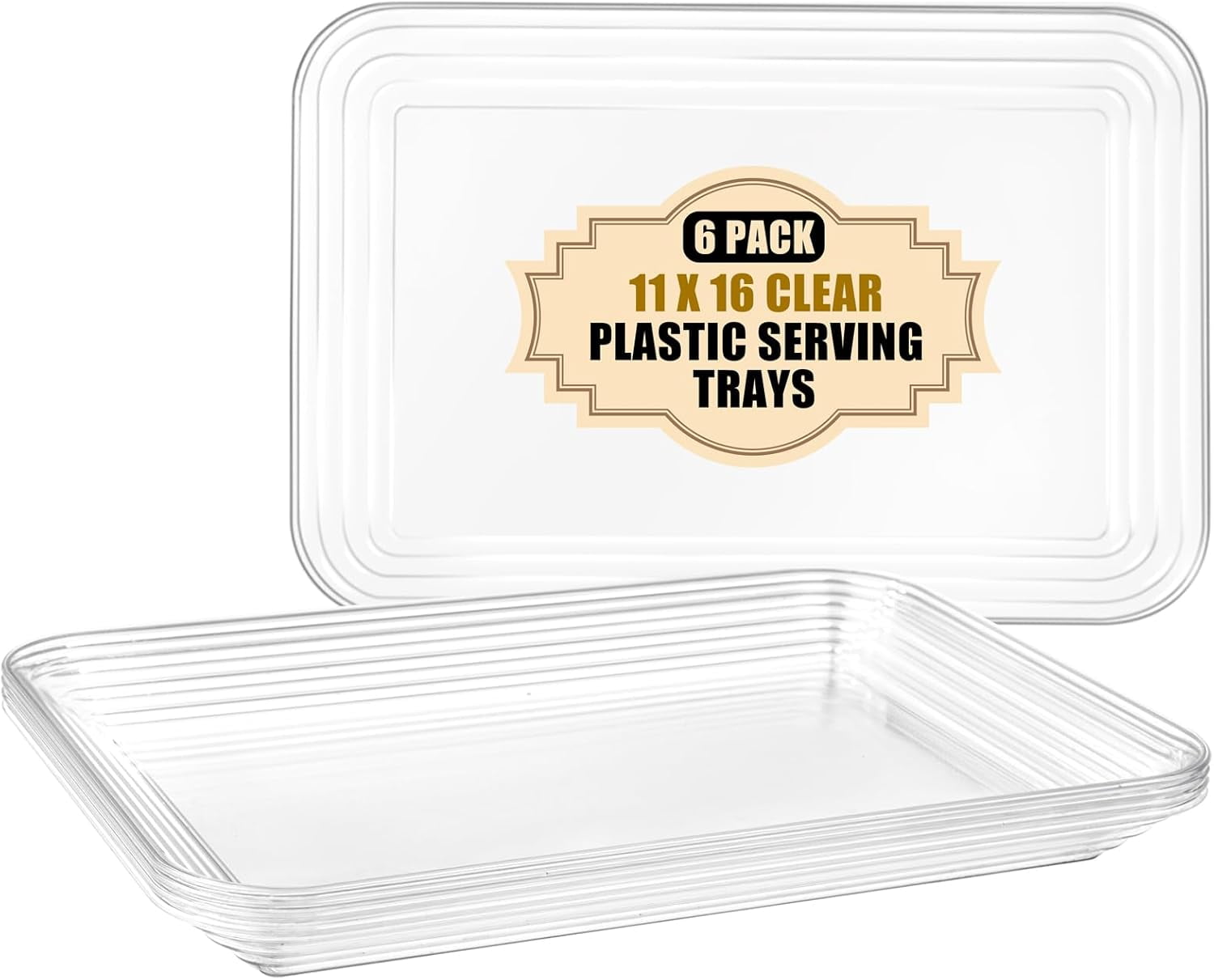 6-Pack Clear Serving Trays for Entertaining-16 x 11" Serving Platters ...