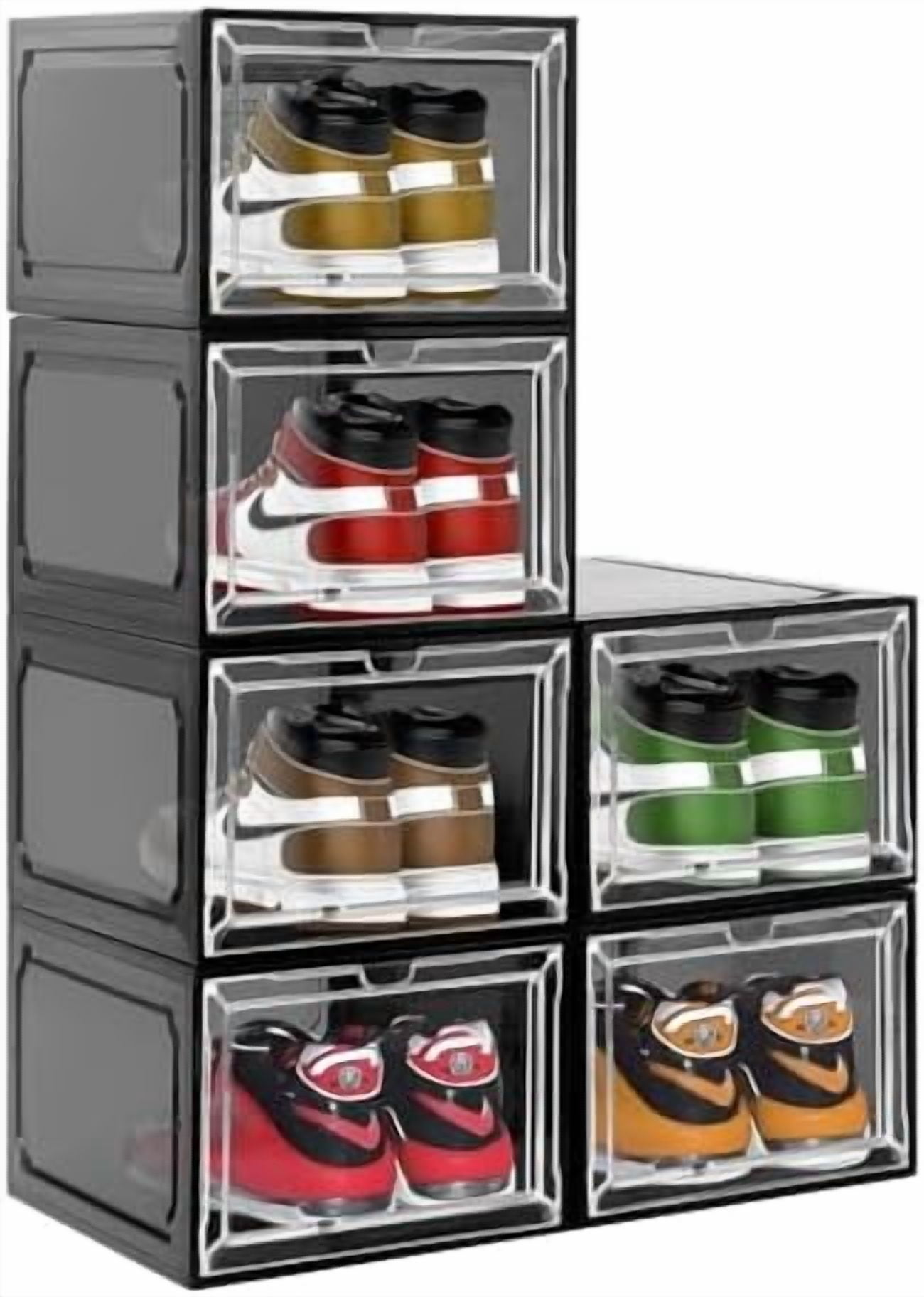 6 Pack Clear Shoe Boxes Stackable,Shoe Storage Boxes for Closet,Sturdy ...