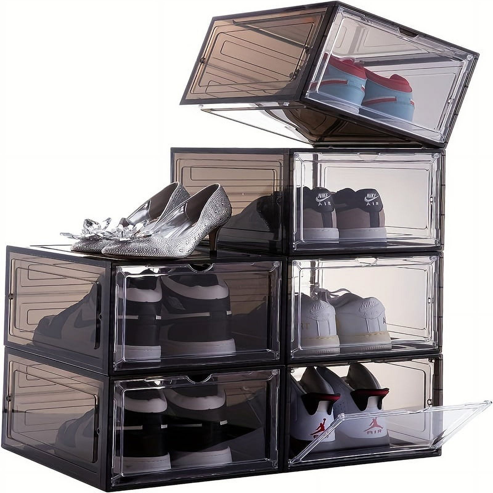6-Pack Clear Shoe Organizer Stackable - Front-Loading with Magnetic ...
