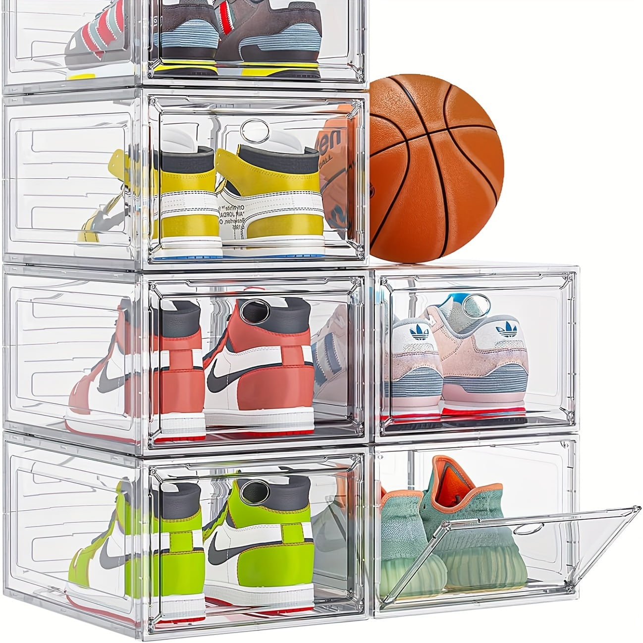 6-Pack Clear Shoe Organizer Stackable - Front-Loading with Magnetic ...