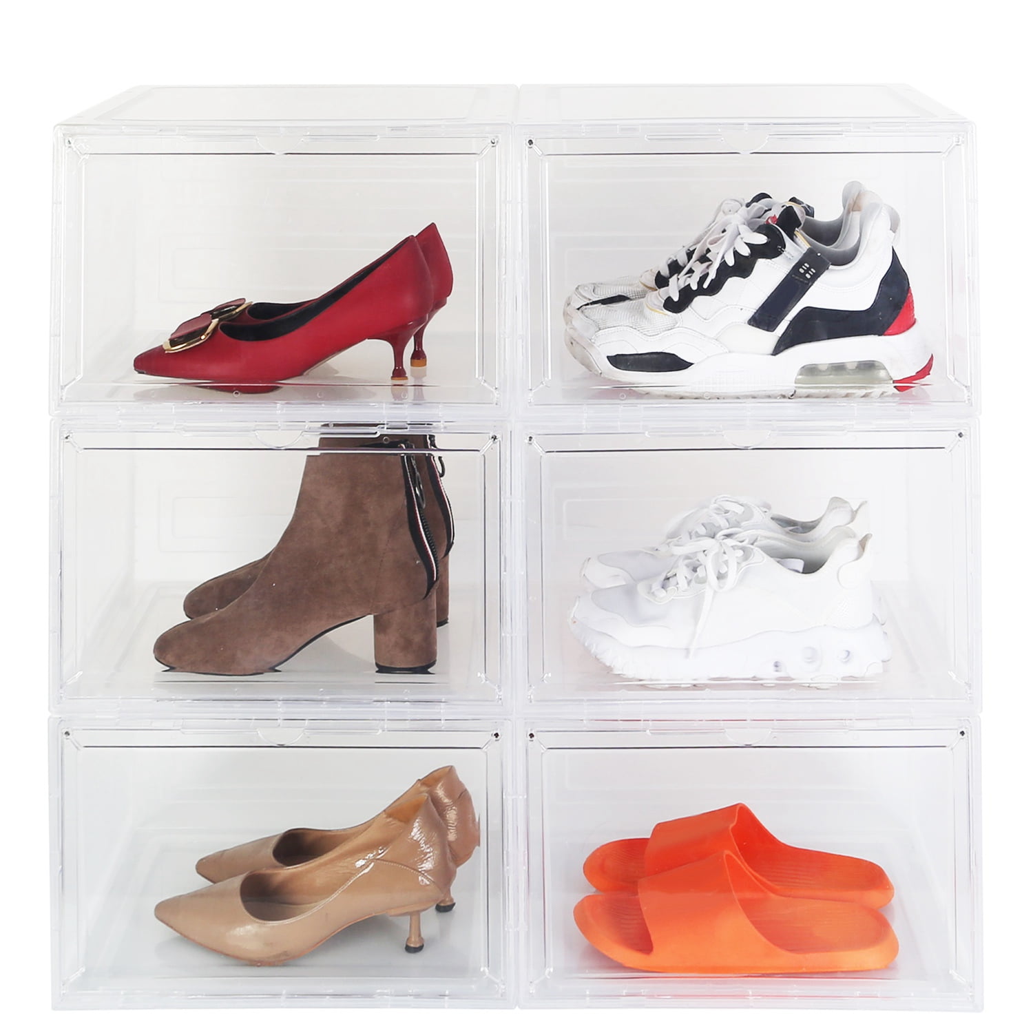 6 Pack Clear Shoe Storage Organizer with Magnetic Door TeqHome ...