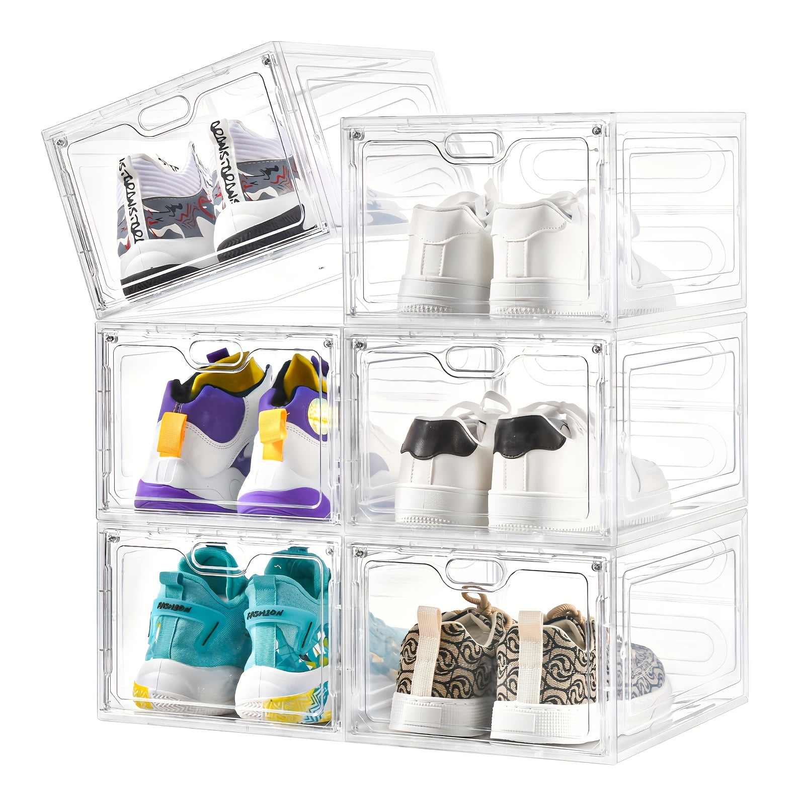 6-Pack Clear Stackable Shoe Boxes with Magnetic Doors, Transparent Shoe ...