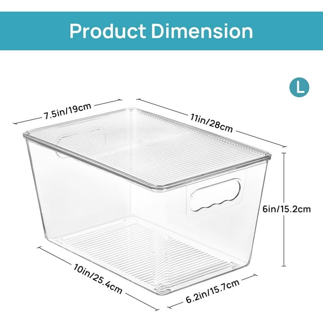 6 Pack Clear Stackable Storage Bins With Lids, Large Plastic Containers ...