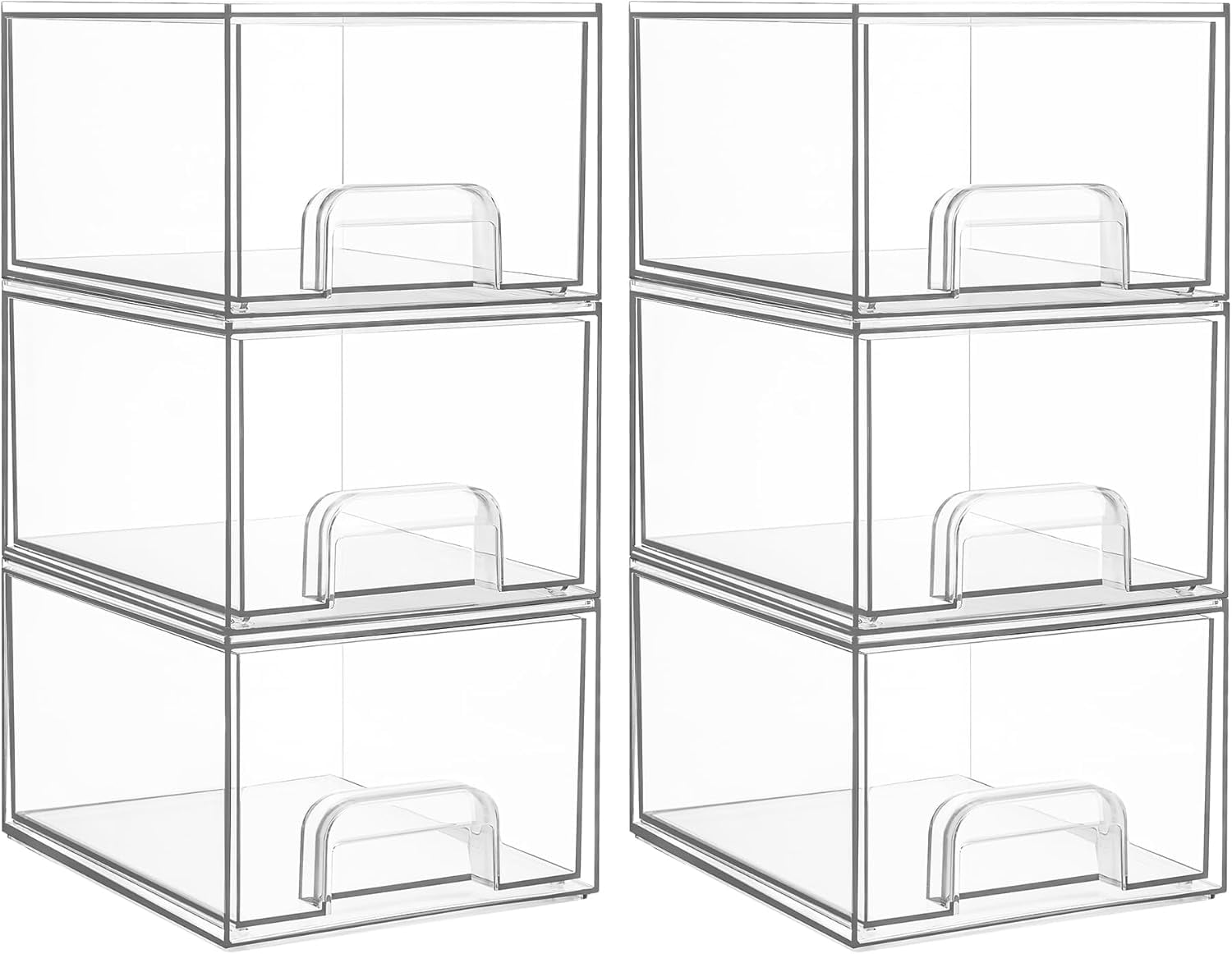 6 Pack Clear Stackable Storage Drawers 4 4 Tall Acrylic Bathroom