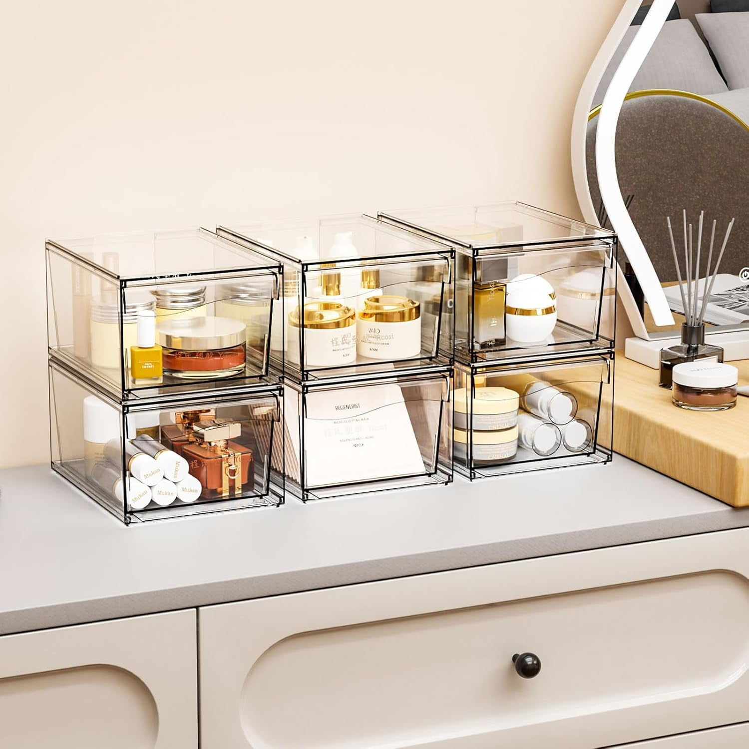 6 Pack Clear Stackable Storage Drawers, Acrylic Cosmetic & Medicine ...