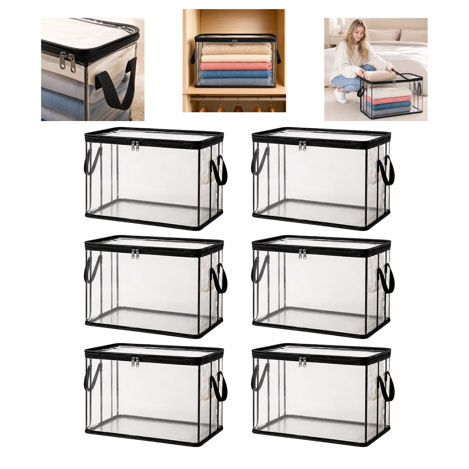 6 Pack Clear Storage Bags with Zipper Lid and Reinforced Handles, Heavy ...