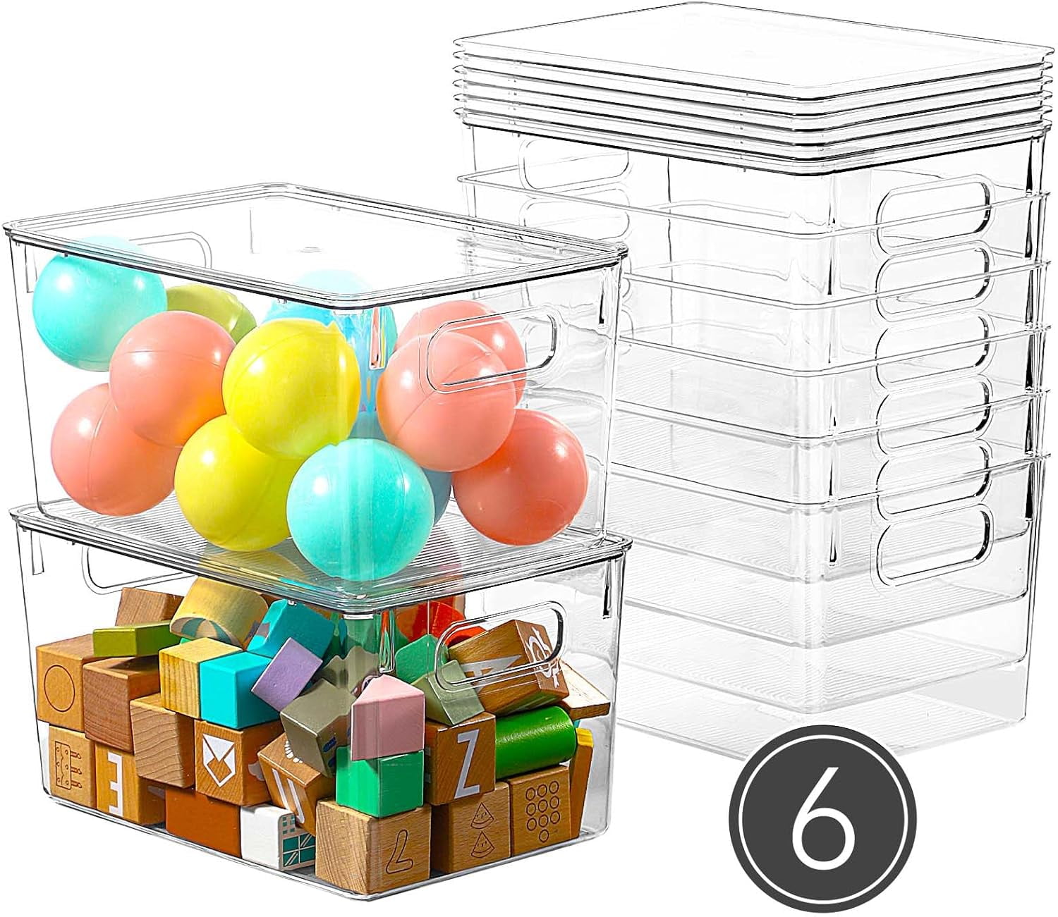 6 Pack Clear Storage Bins with Lids, 7 Quart Stackable Storage Boxes ...