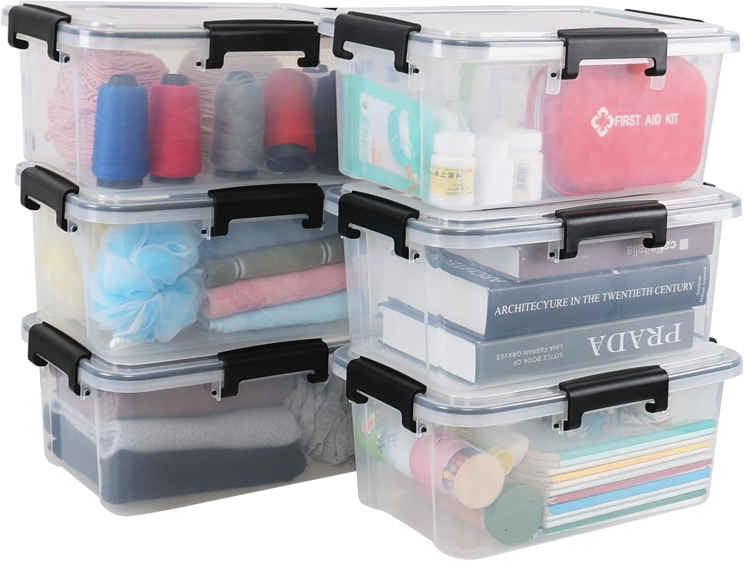 6 Pack Clear Storage Box with Sealed Lid, 10 Quart Plastic Latching Box ...