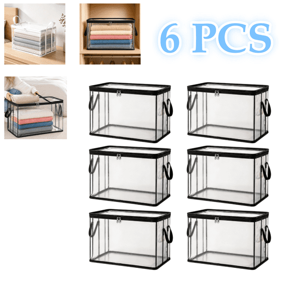 6-Pack Clear Thick Plastic Storage Bin with Hinged Lid, Versatile ...