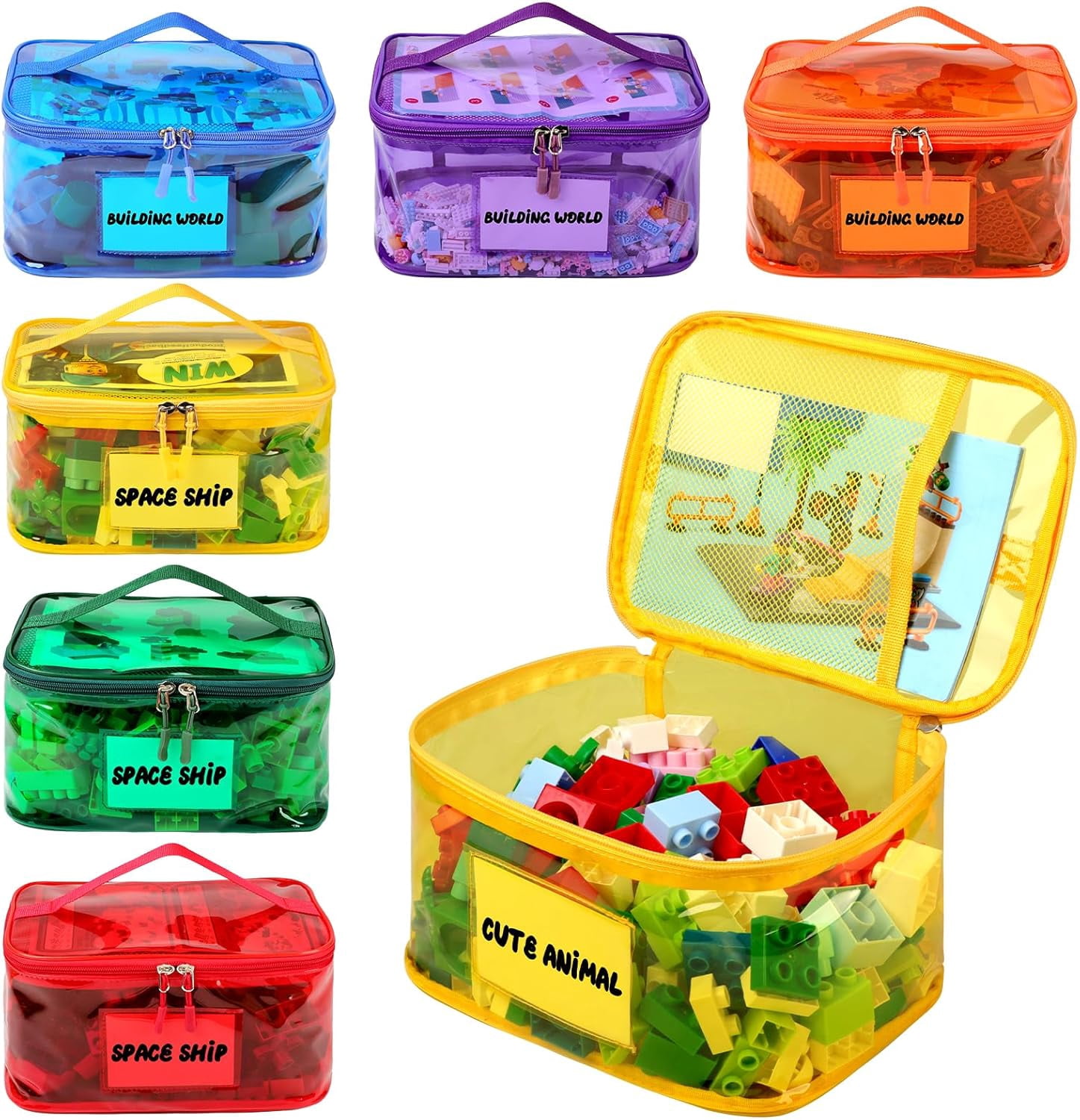 6 Pack Clear Toy Storage Bag with Name Tag& Manual Pocket, Waterproof ...