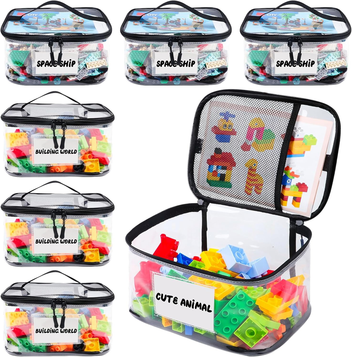 6 Pack Clear Toy Storage Bag with Name Tag, Waterproof Transparent PVC ...