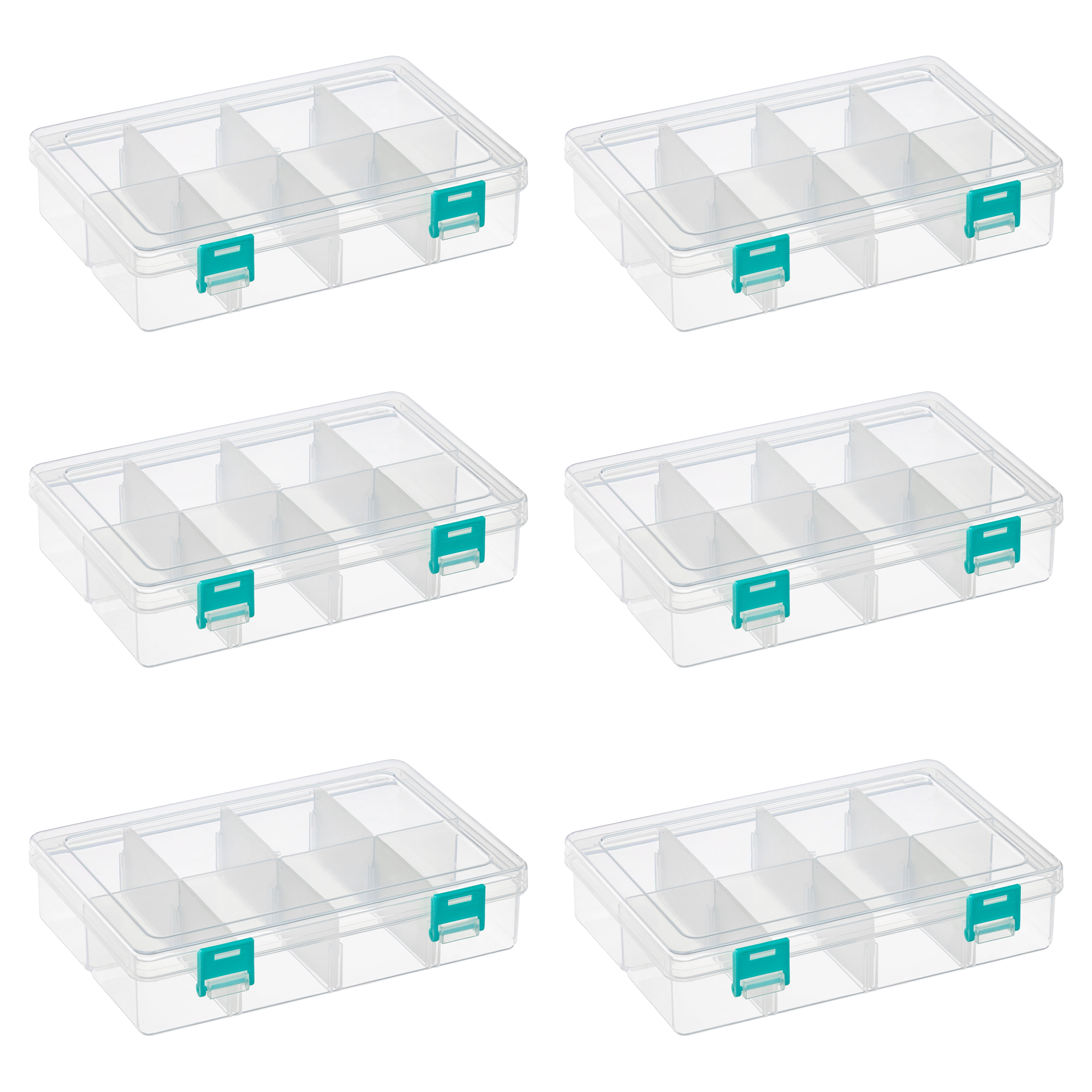 Bead Landing™ 6 Pack: Clear & Turquoise 8-Compartment Storage Box, Arts ...