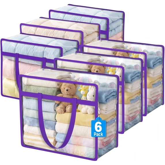 6 Pack Clear Zippered Storage Bags for Clothes,40L Closet Organizers ...