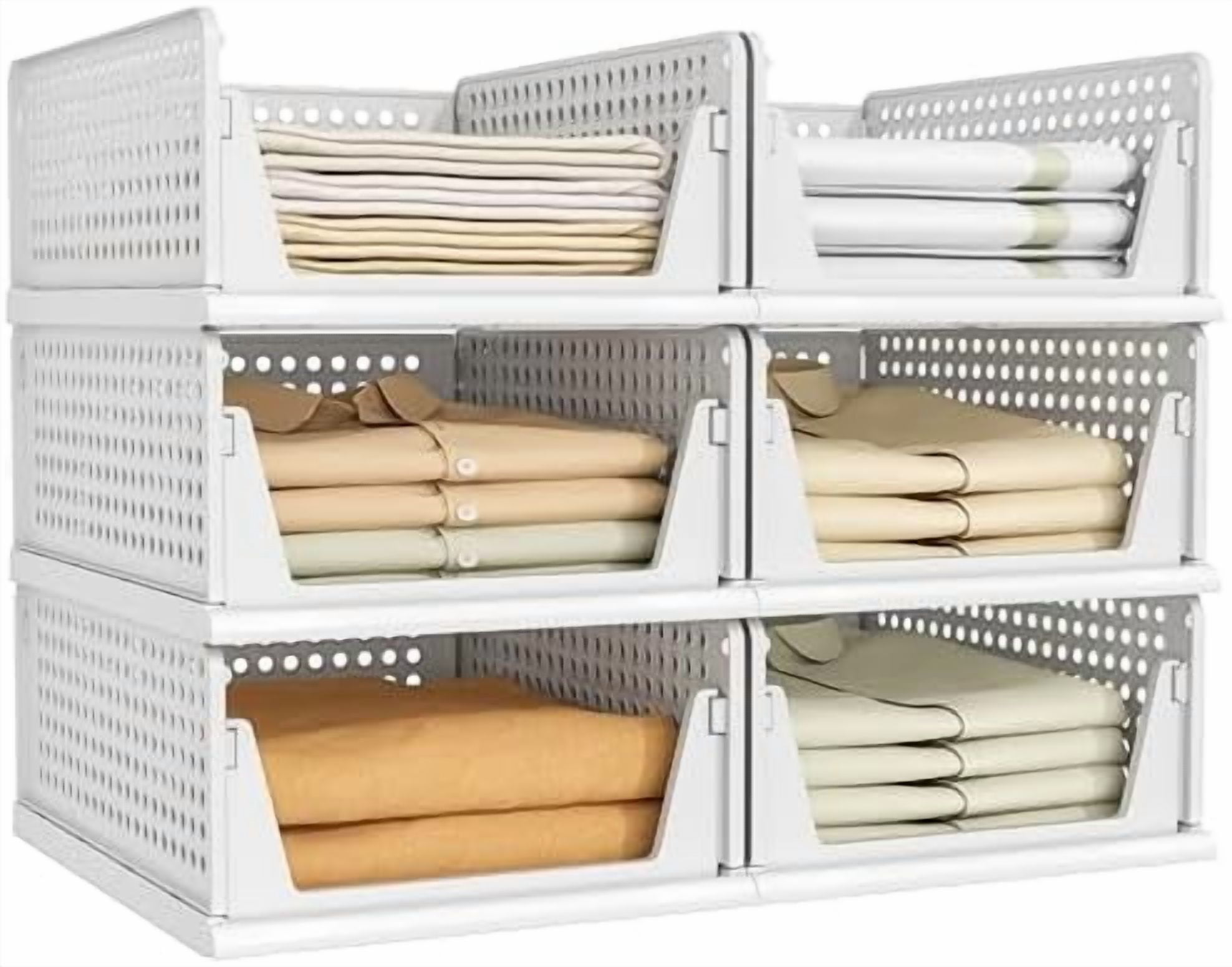 6 Pack Closet Organizers Storage Bins, Stackable Plastic Drawer Basket ...