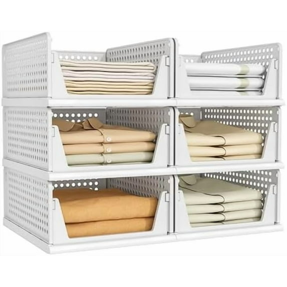 6 Pack Closet Organizers Storage Bins, Stackable Plastic Drawer Basket ...