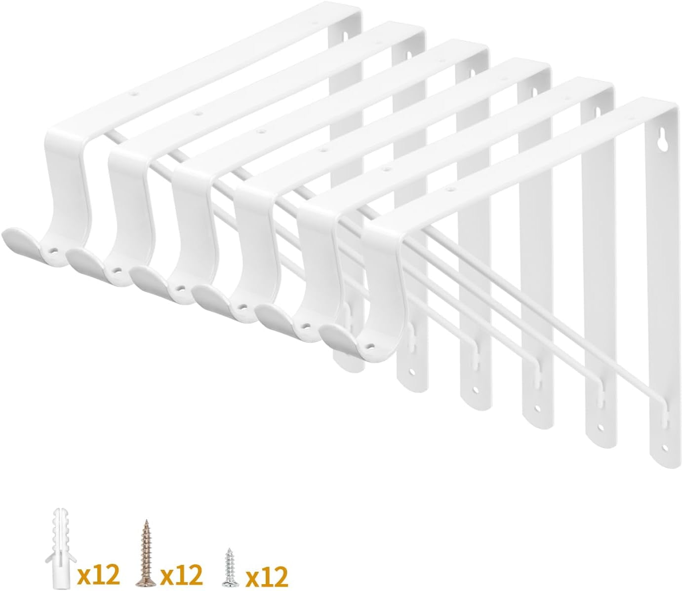 6 Pack Closet Rod Bracket, 12 X 10.4 Inch Wall Mounted Closet Shelf ...