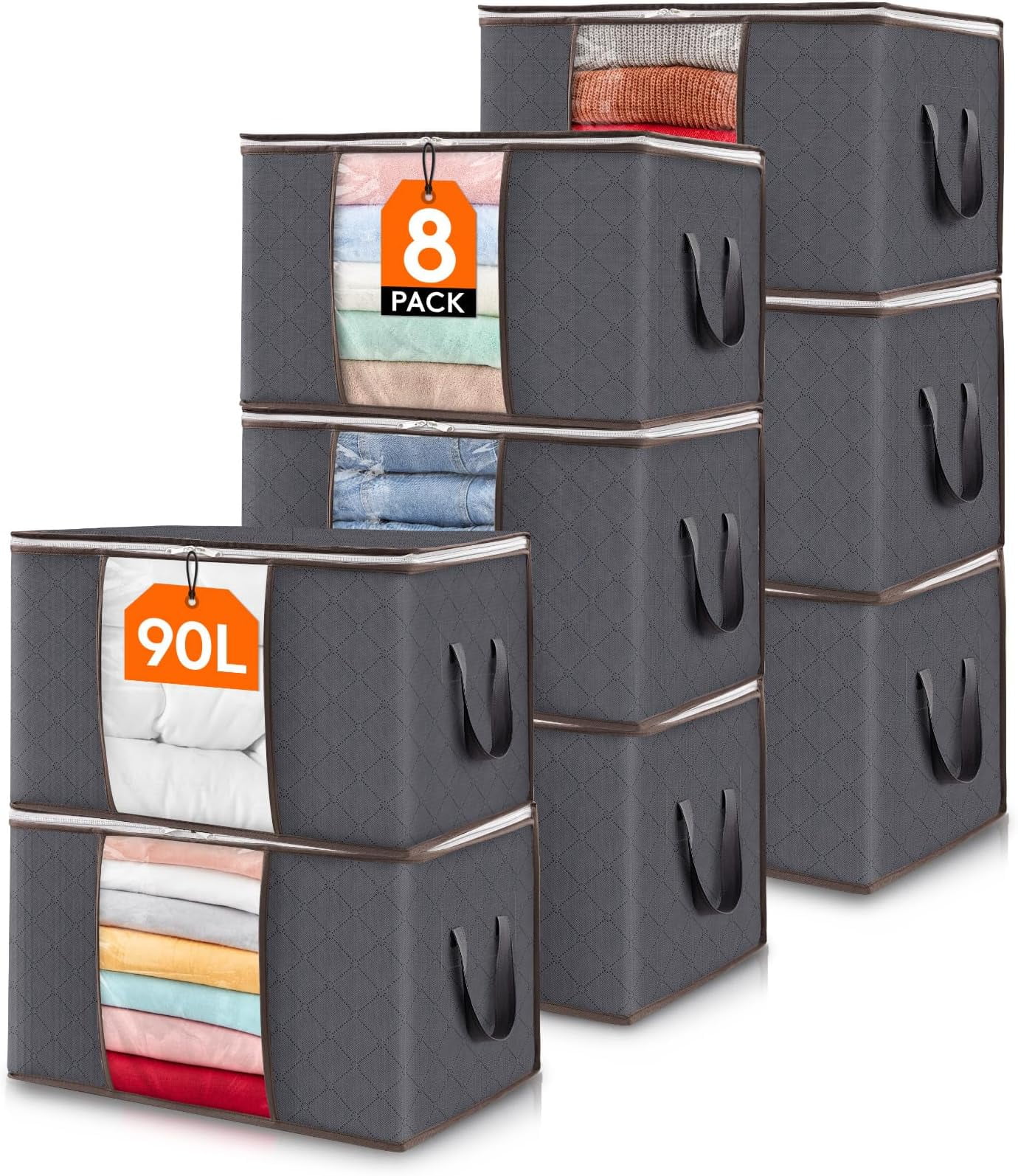 6 Pack Clothes Storage Bins with Lids, Foldable Blanket Storage Bags with Zippers, Clear Window ...