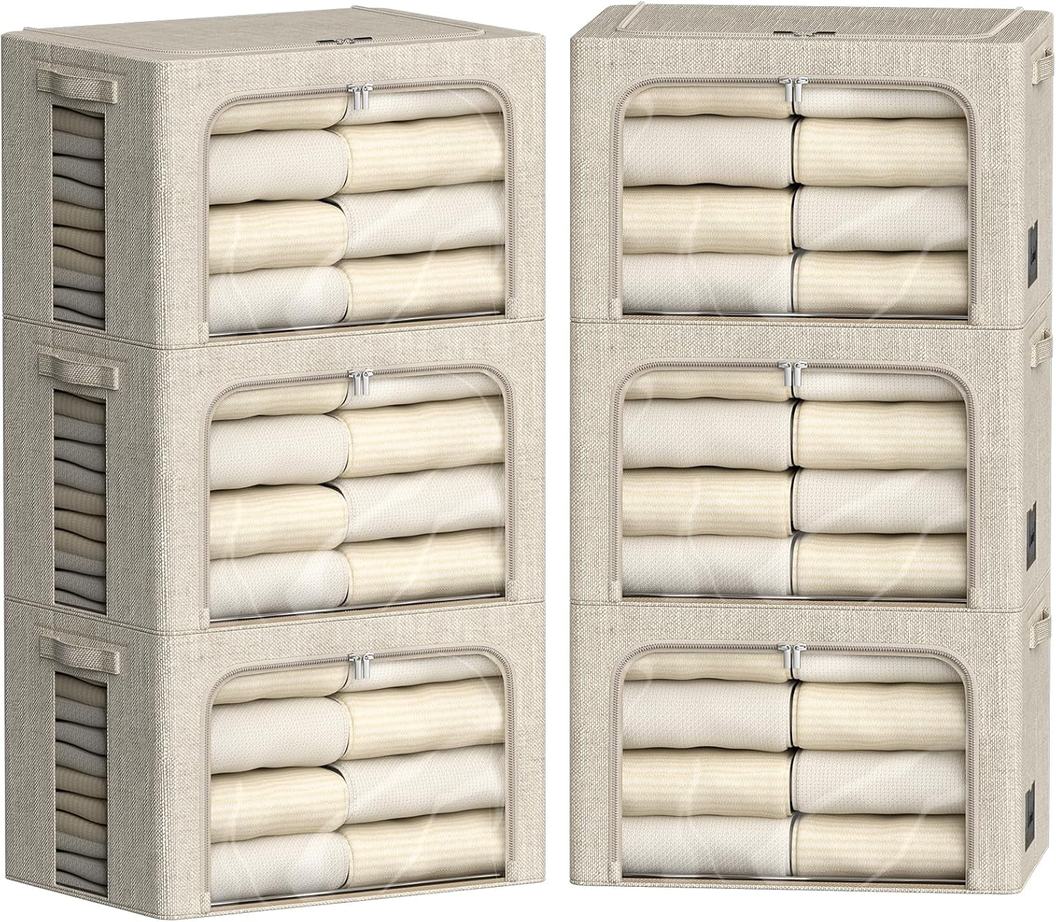 6 Pack Clothes Storage Bins with Metal Frame Foldable Storage Bins for ...