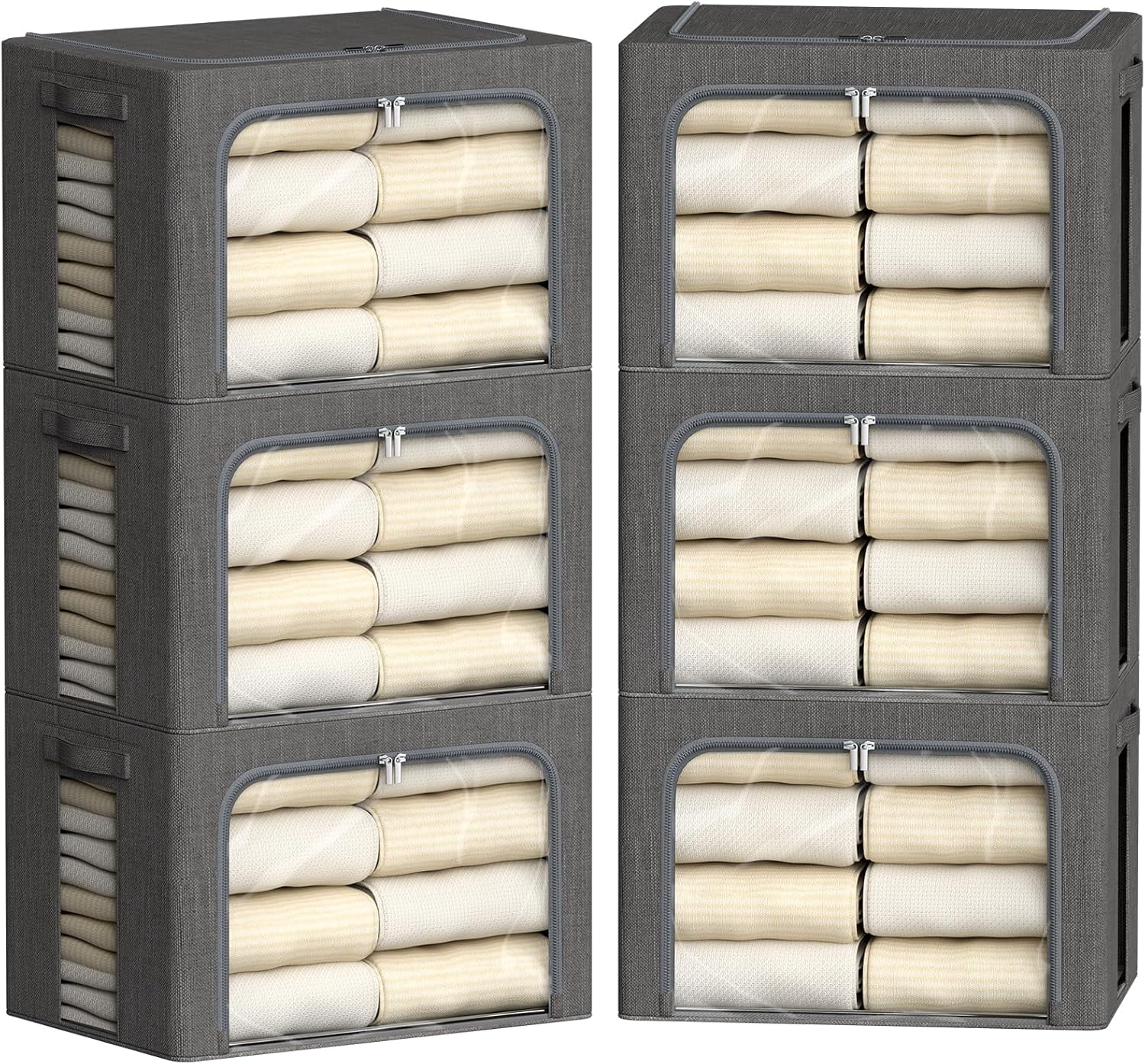 6 Pack Clothes Storage Bins with Metal Frame Foldable Storage Bins for ...